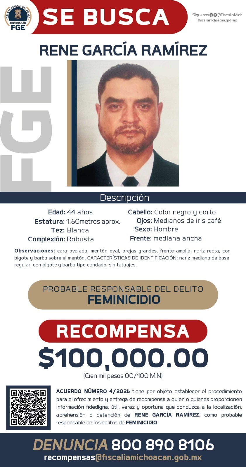 Emite FGE acuerdo de recompensa para la detención de René García ...